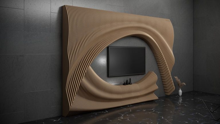Parametric Art Wavy Wooden Panel and Modern TV Unit Design - Inspirations