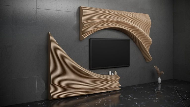 Parametric Wavy Wooden Tv Unit Shelf Tv Panel Design - Inspirations